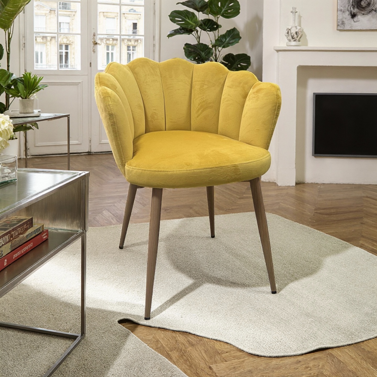 Shell Back Velvet Armchair - Home Zone Guyana